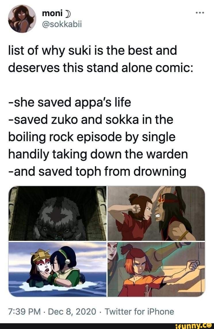 List of why suki is the best and deserves this stand alone comic: -she ...