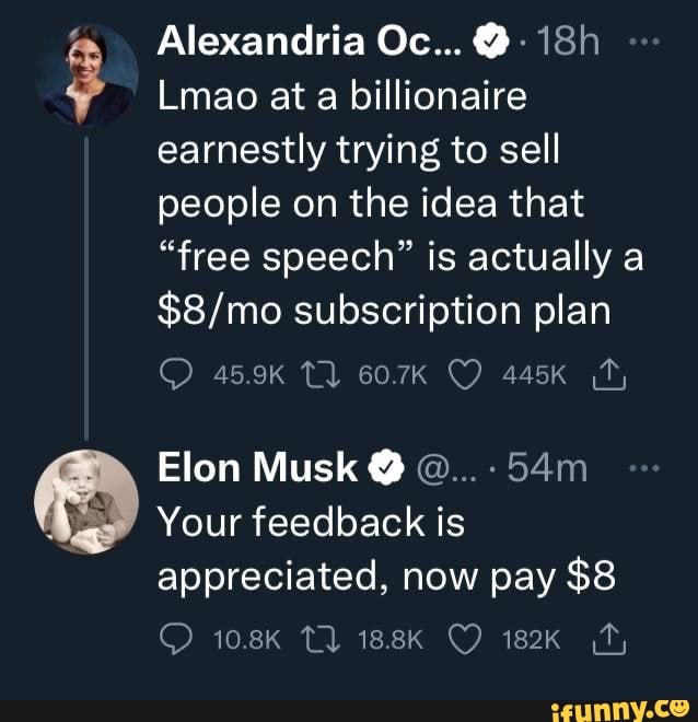 Alexandria Oc... Lmao at a billionaire earnestly trying to sell people ...