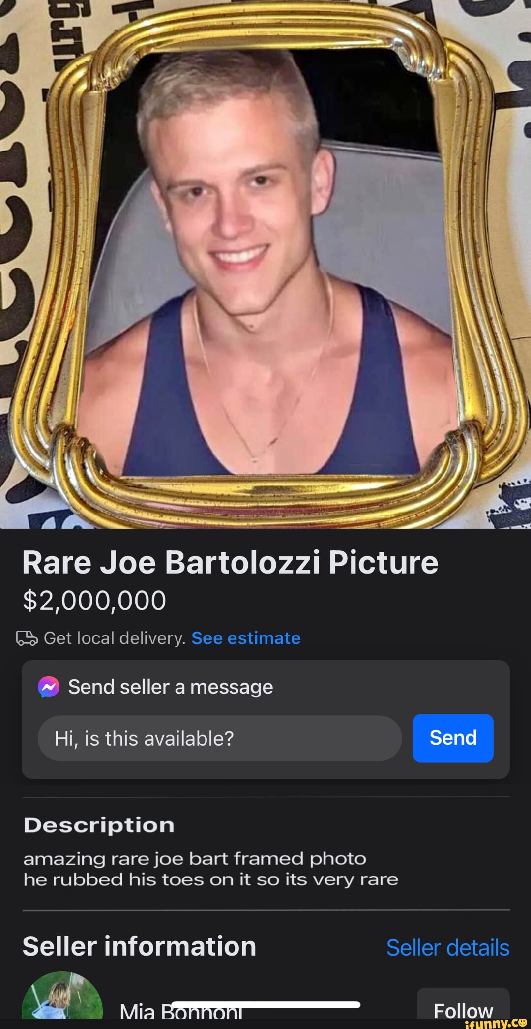 I Rare Joe Bartolozzi Picture $2,000,000 Get local delivery. See estimate Send seller a message ...