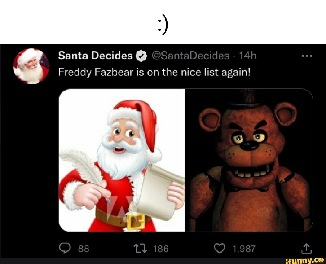 Santa Decides Freddy Fazbear is on the nice list again! 1,987 - iFunny