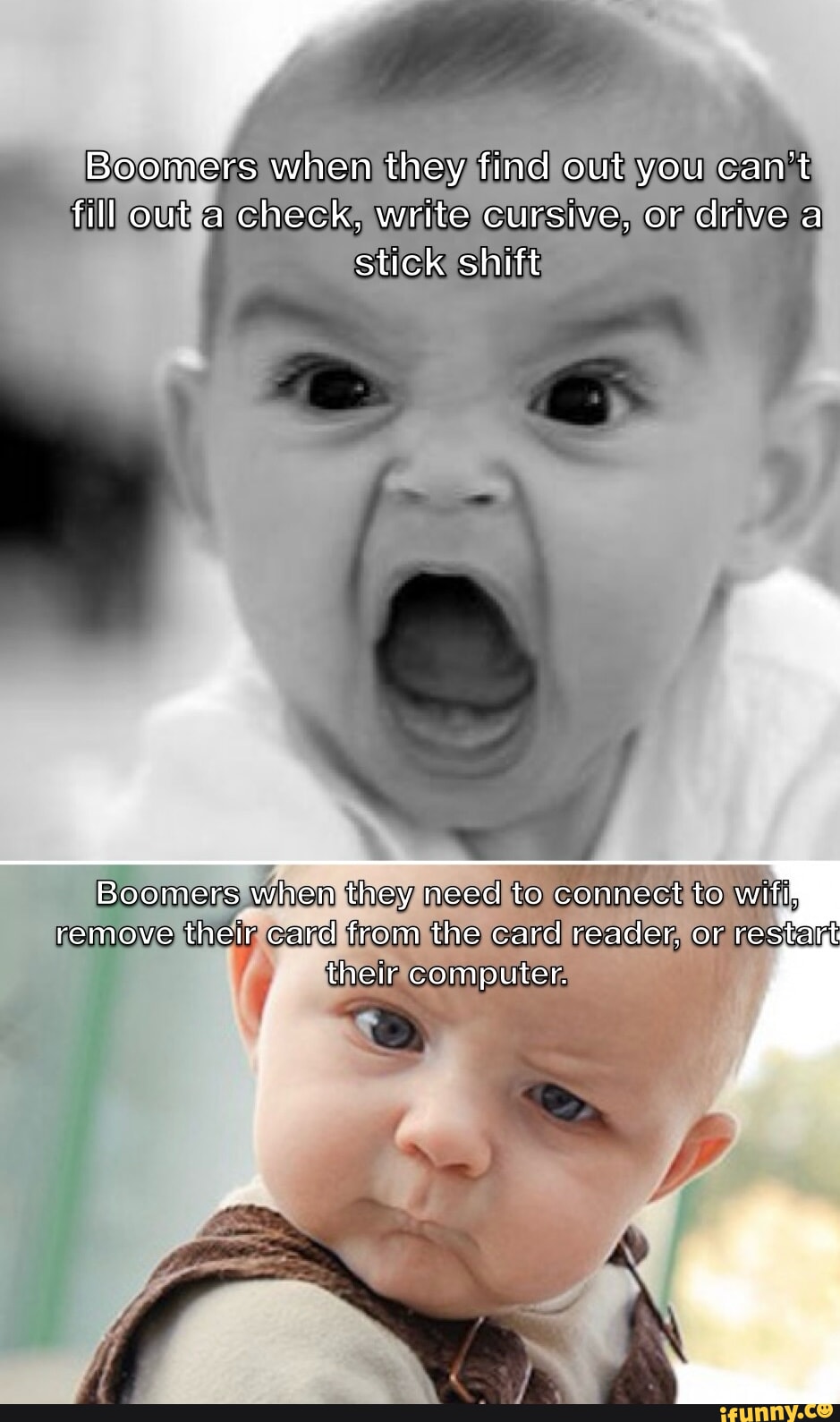 Boomers when they fincl out you can't fill out a check, write cursive ...