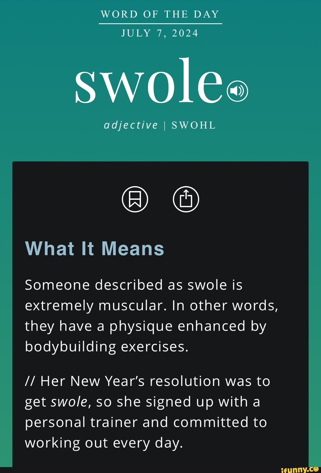 WORD OF THE DAY JULY 7, 2024 swolee adjective I SWOHL What It Means ...