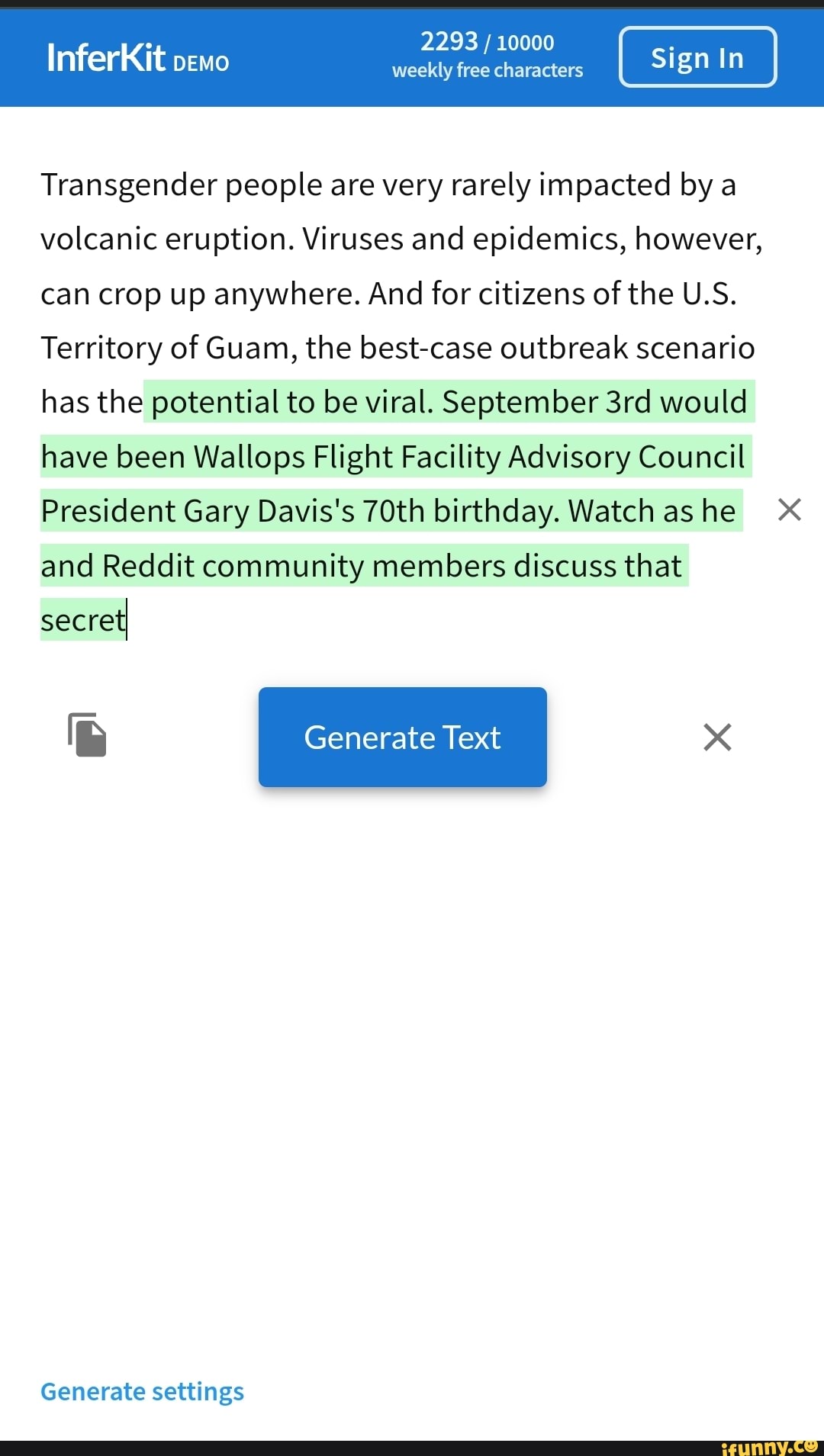 2293 / 10000 InferKit DEMO weekly free characters Sign In Transgender ...