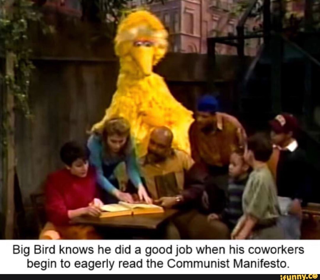 Big Bird knows he did a good job when his coworkers begin to eagerly ...