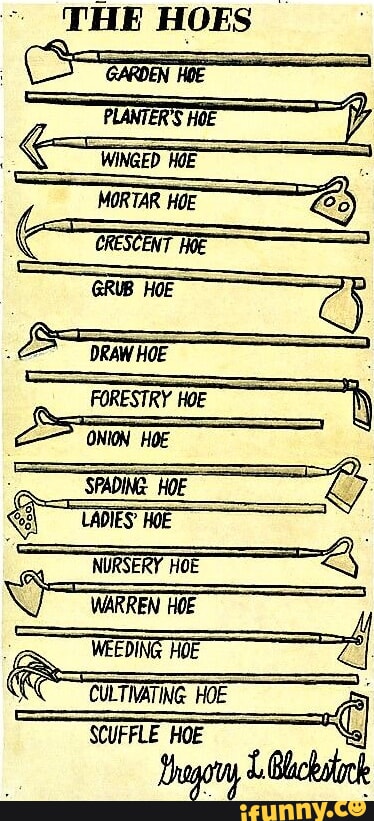 THE HOES WINGED HOE MORTAR HOE GRUB HOE DRAW HOE FORESTRY HOE ONION HOE ...