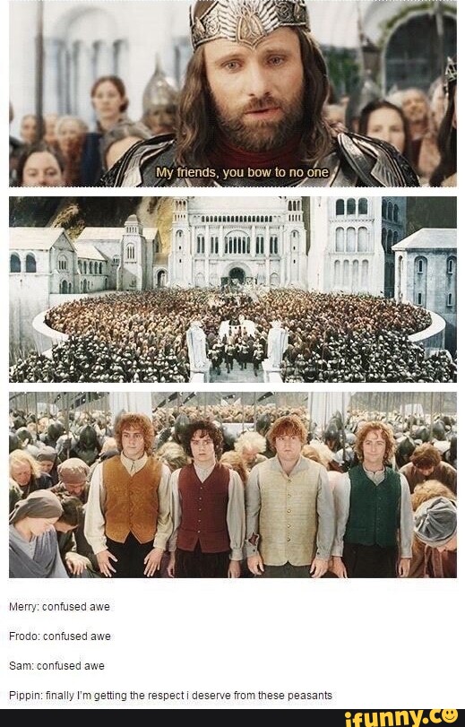 Merry: confused awe Frodo: confused awe 'Sam: confused awe Pippin ...