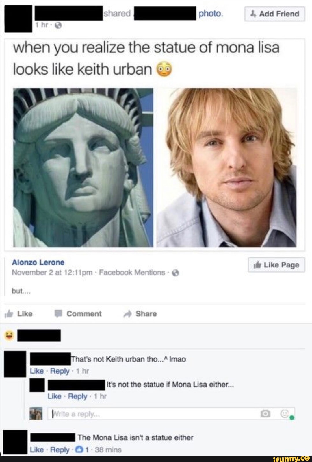 I when you realize the statue of mona lisa looks like keith urban Like ...