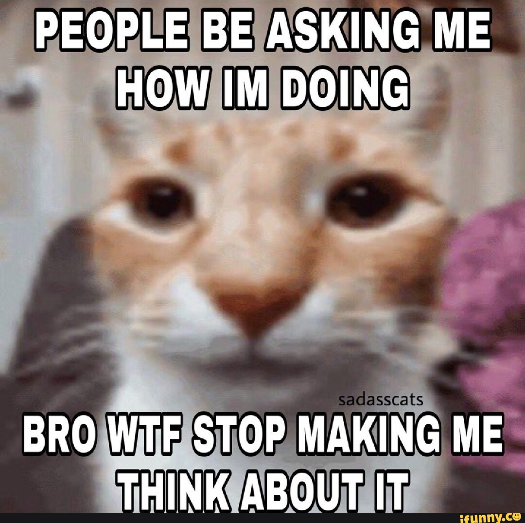 PEOPLE BE ASKING ME HOW IM DOING BRO WTF STOP MAKING ME THINK ABOUT IT ...