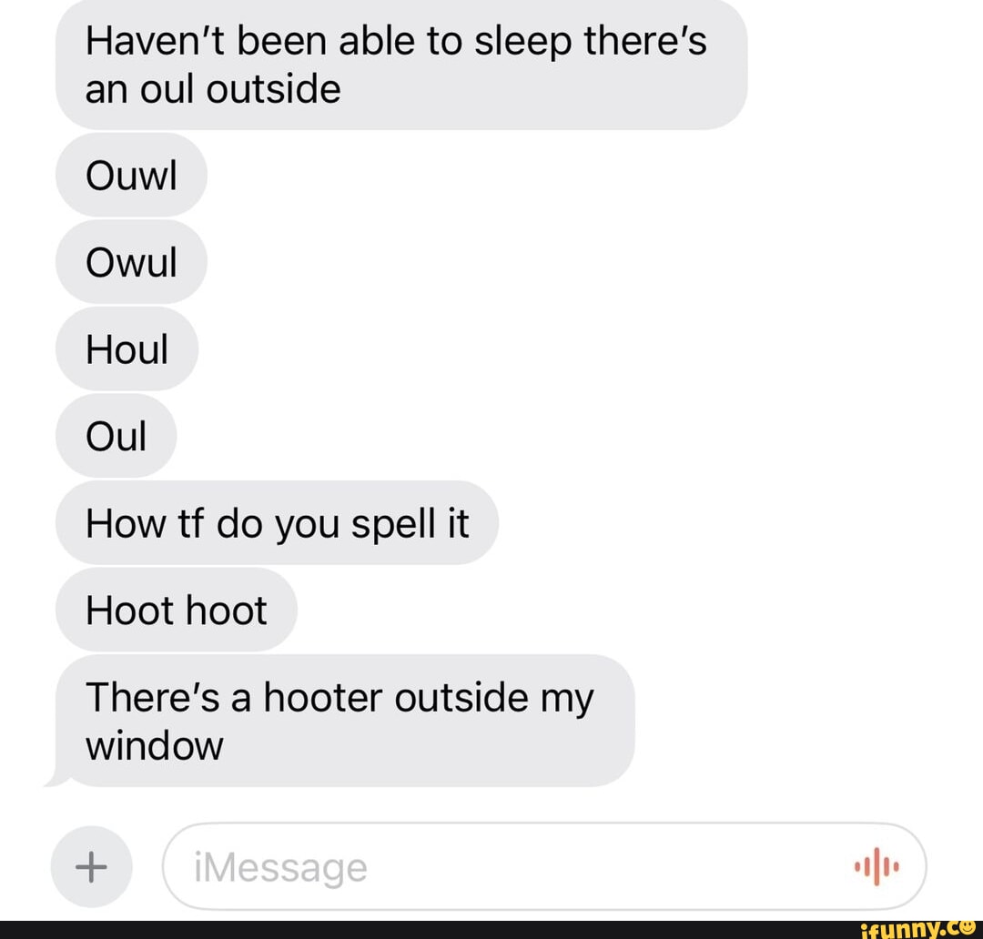 Haven't been able to sleep there's an oul outside Ouwl Owul Houl Oul ...
