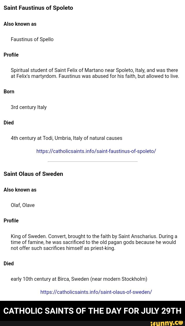Saint Faustinus of Spoleto Also known as Faustinus of Spello Profile ...
