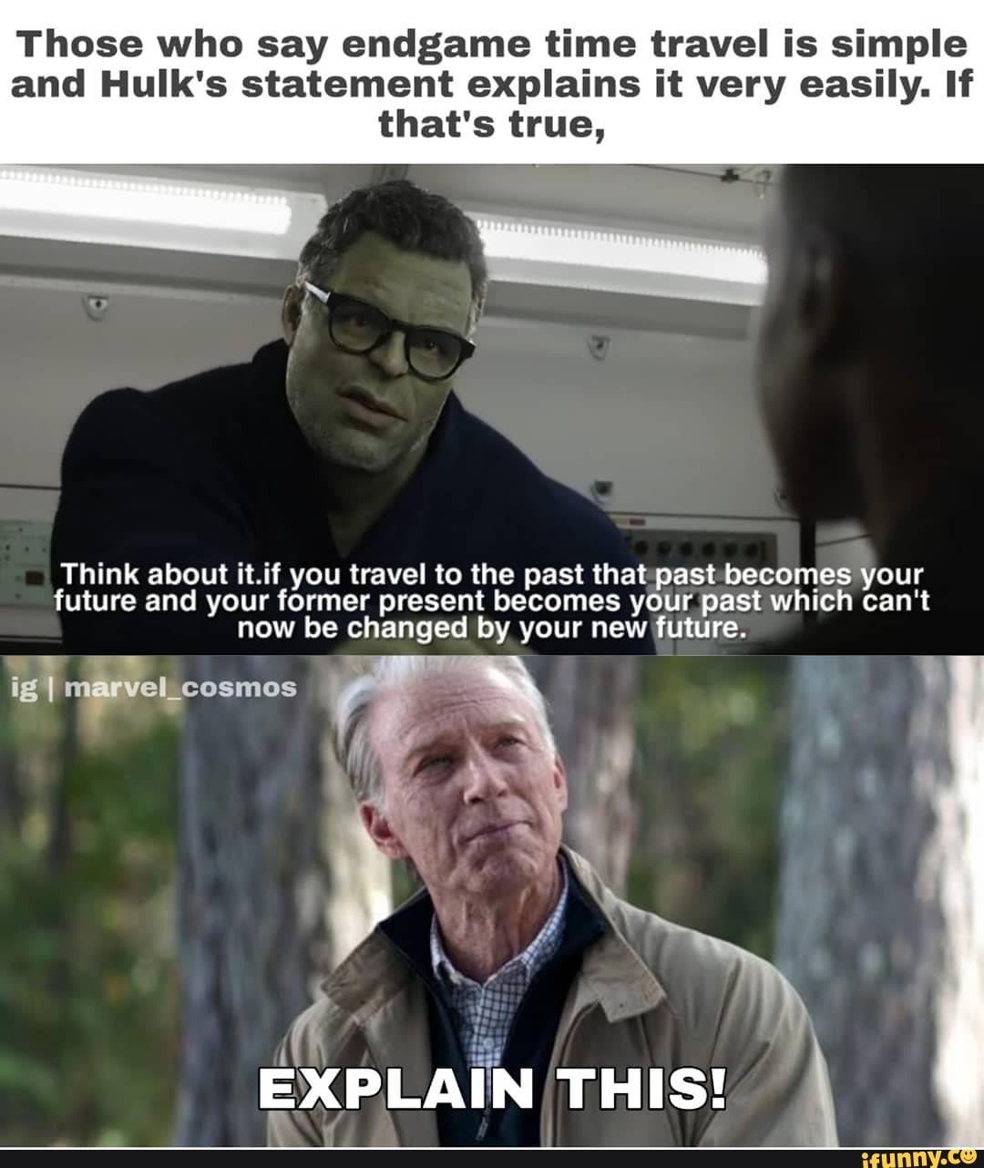 Those who say endgame time travel is simple and Hulk's statement ...