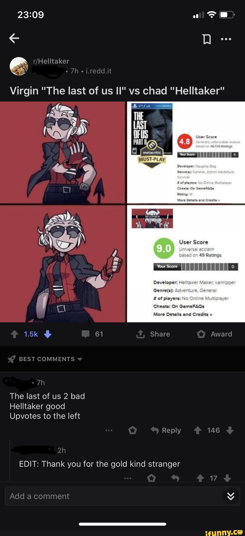 Virgin "The last of us II" vs chad "Helltaker" MUST-PLAY Cheats: On ...