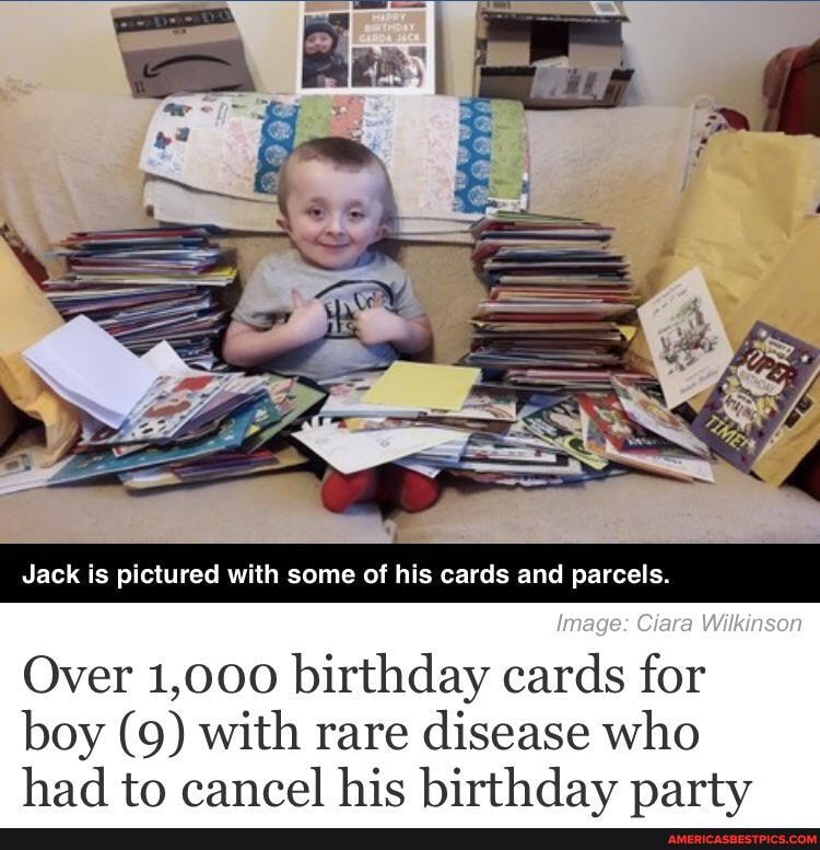 Jack is pictured with some of his cards and parcels. Image: Ciara ...