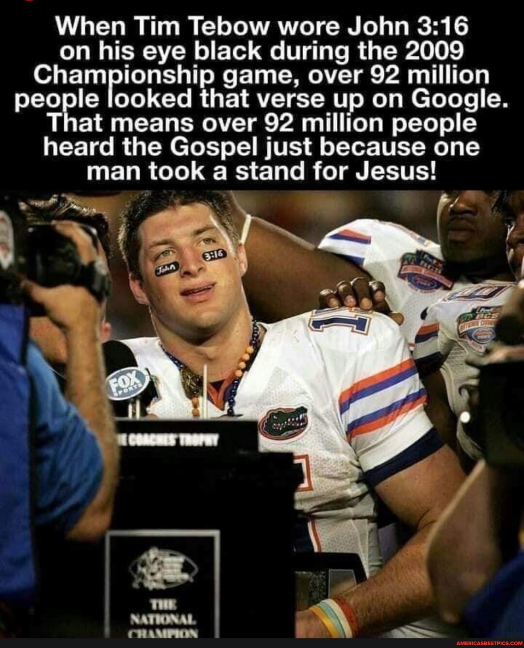 When Tim Tebow wore John on his eye black during the 2009 Championship ...