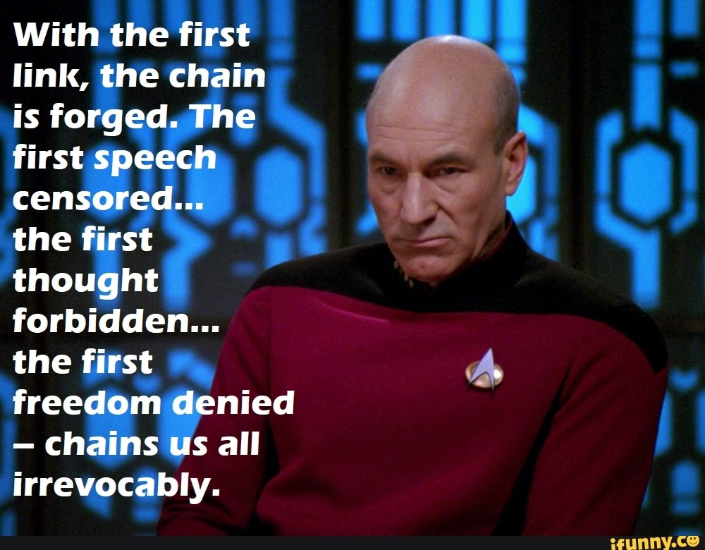 With the first link, the chain is forged. The first speech censored ...