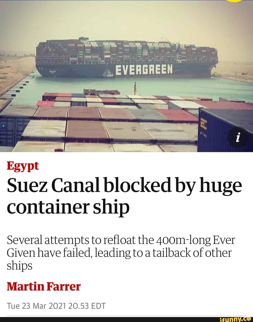 = Sy ad EVERGREEN Egypt Suez Canal blocked by huge container ship ...