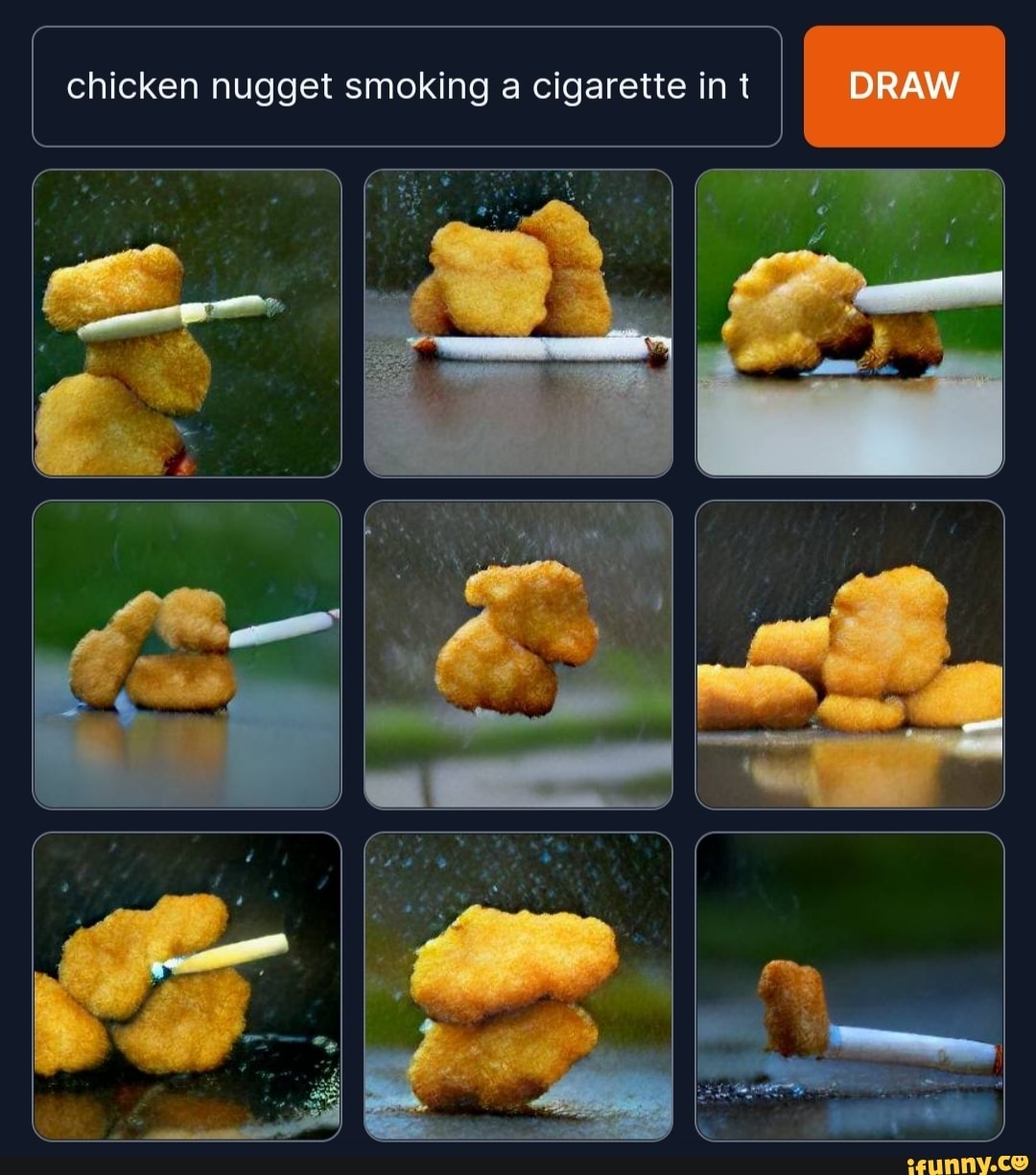 Chicken nugget smoking cigarette in DRAW - iFunny