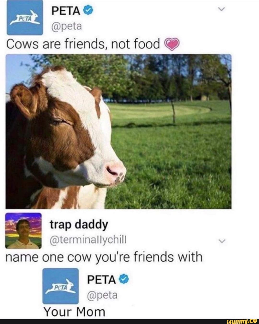 PETA PCTA @peta Cows are friends, not food trap daddy term nallychill ...
