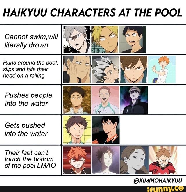 HAIKYUU CHARACTERS AT THE POOL Cannot swim, will i literally drown um o ...