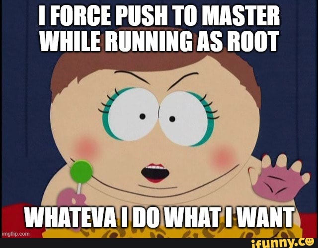 FORCE PUSH TO MASTER WHILE RUNNING AS ROOT WHATEVA WHAT I WANT - iFunny