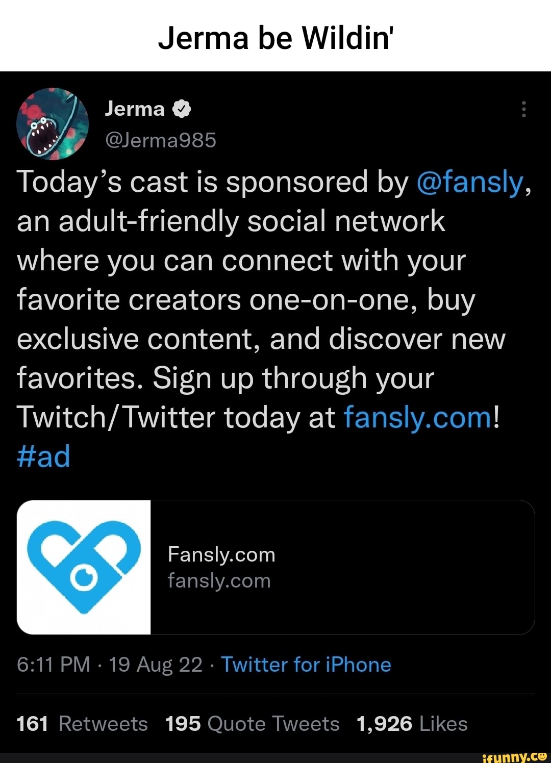Jerma be Wildin'' Jerma @Jerma985 Today's cast is sponsored by @fansly ...
