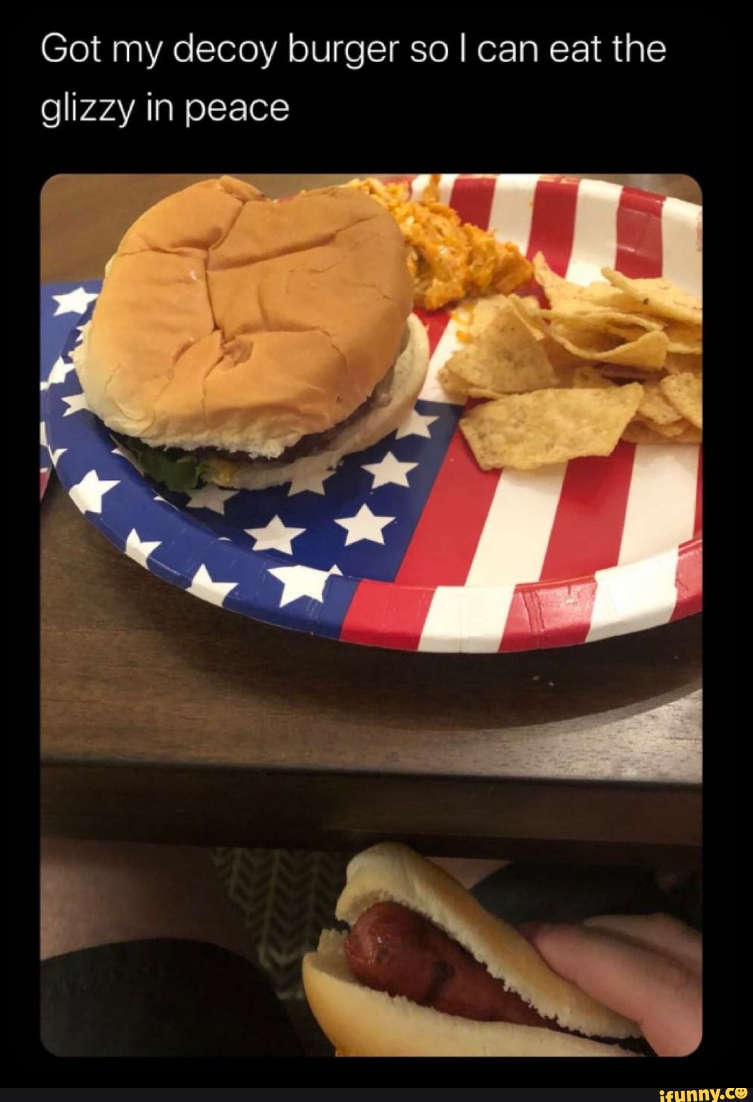 Got my decoy burger so I can eat the glizzy in peace - iFunny