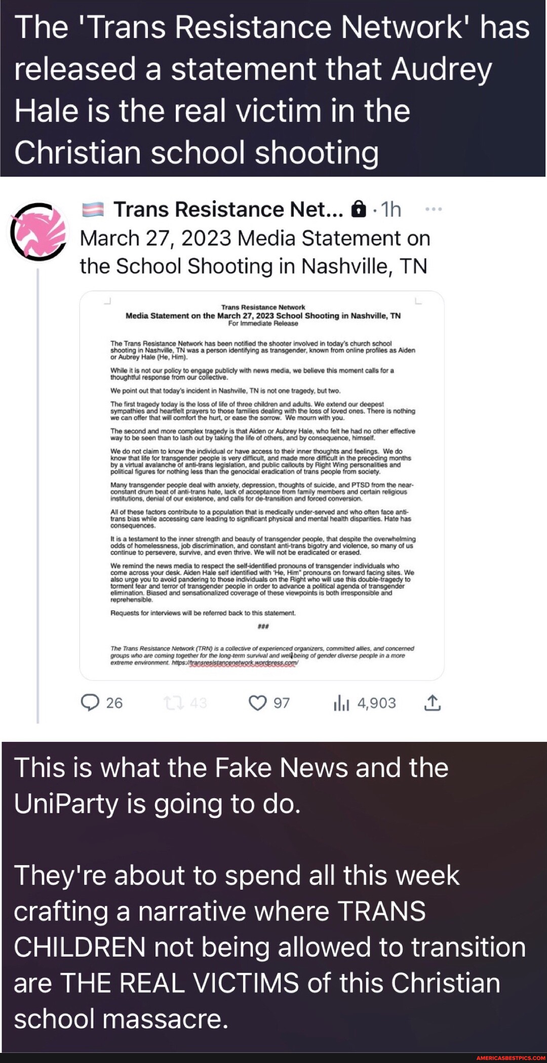 The 'Trans Resistance Network' has released a statement that Audrey ...