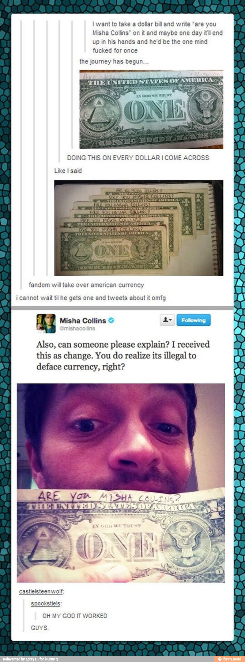 I Want To Take A Dollar Bill And Write are You Misha Collins On t I Want To Take A Dollar Bill And Write are You Misha Collins On t