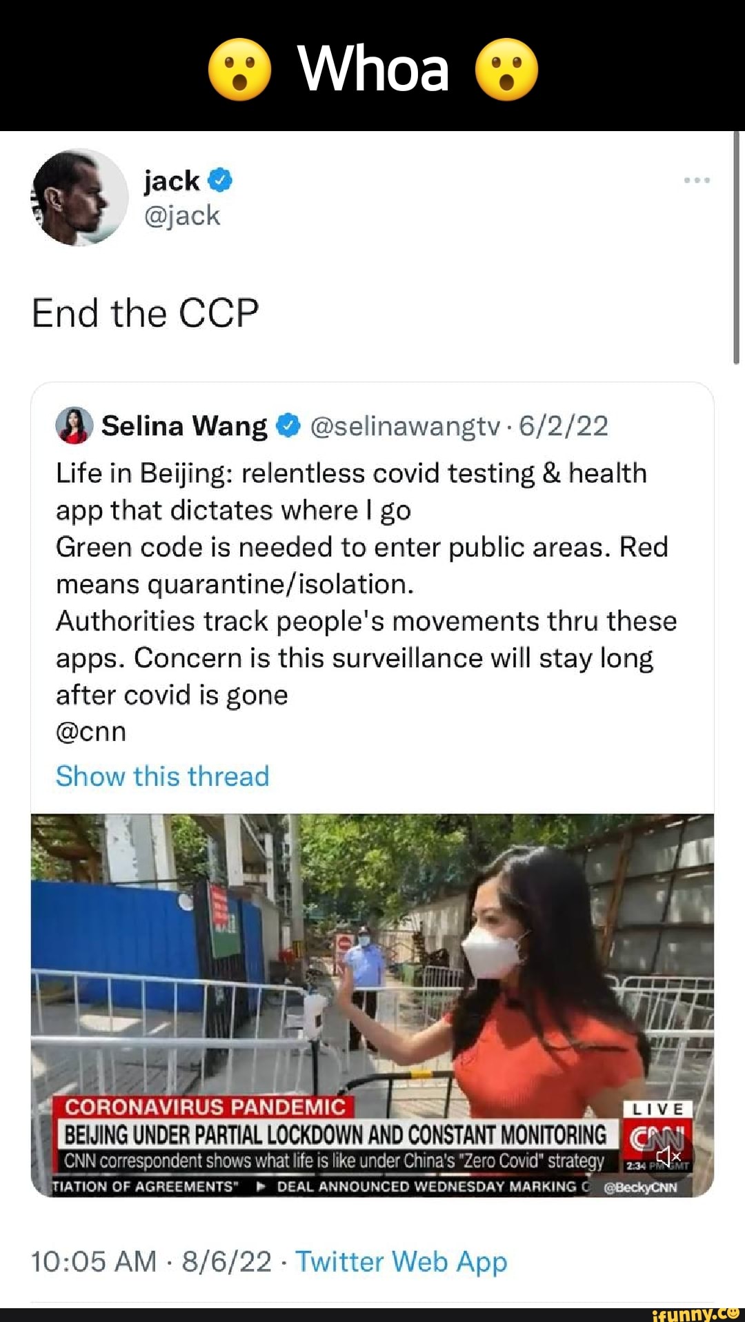 Whoa jack @jack End the CCP Selina Wang @selinawangtv Life in Beijing ...