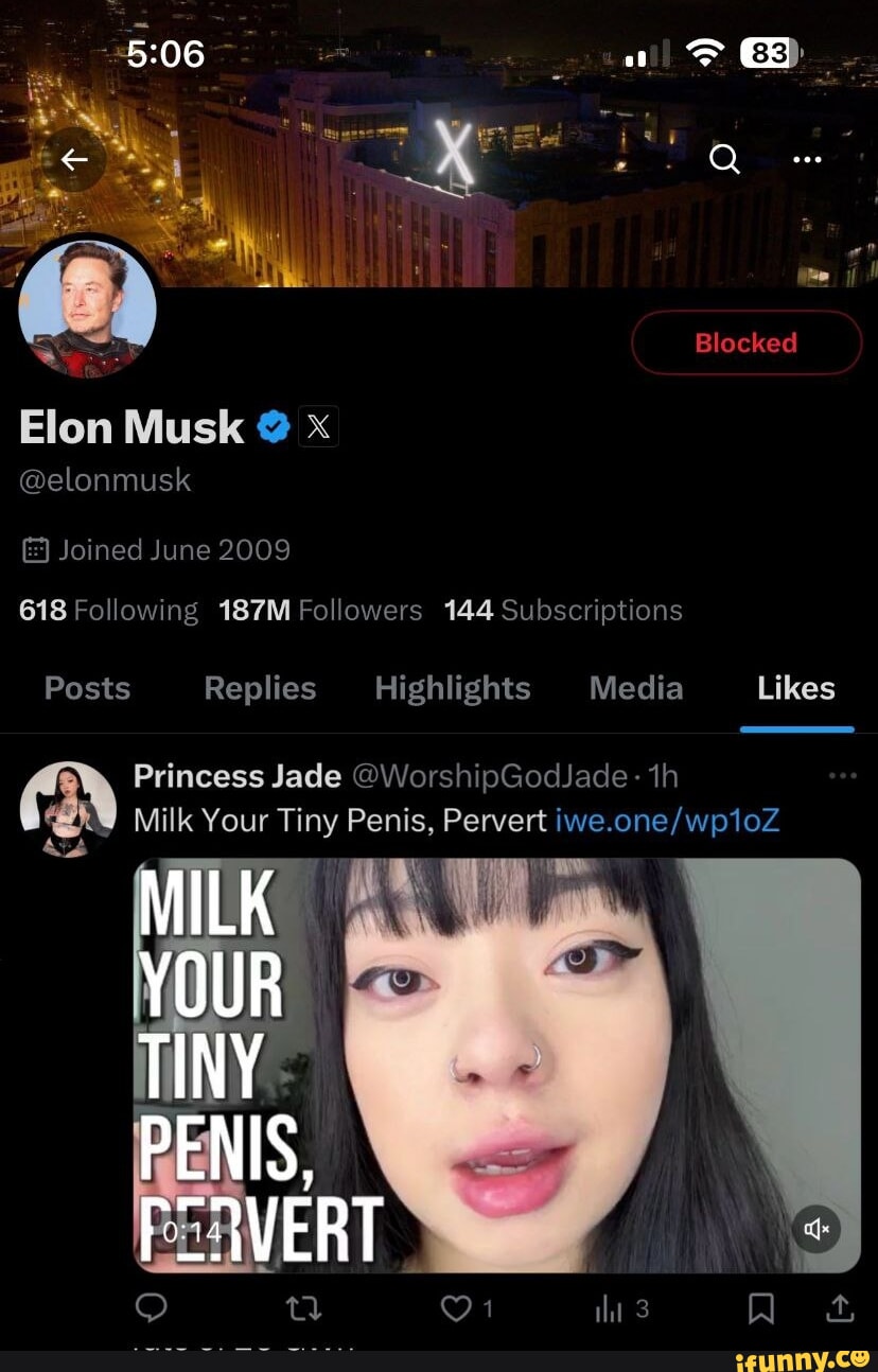 Blocked Elon Musk @ @elonmusk Joined June 2009 618 Following 187M ...