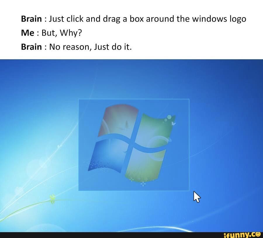 Brain : Just click and drag a box around the windows logo Me But, Why ...