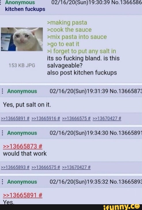 Anonymous Gf SUN) NO. 1206586 kitchen fuctups >making pasta >cook the ...