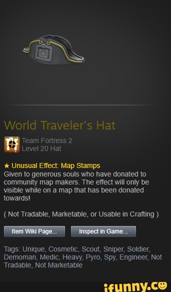 World Traveler's Hat Team Fortress 2 Level 20 Hat Unusual Effect: Map ...