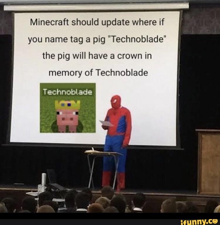 Minecraft should update where if you name tag a pig "Technoblade" the ...