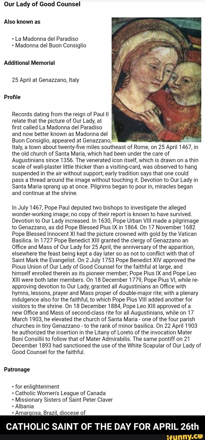 Our Lady of Good Counsel Also known as La Madonna del Paradiso Madonna ...