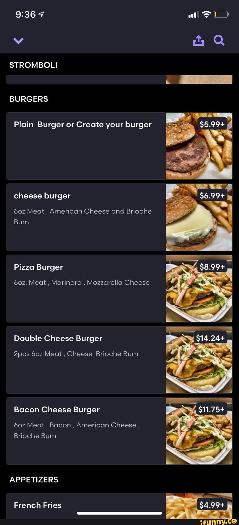 STROMBOLI BURGERS Plain Burger or Create your burger $5.99+ $6.99+ $8. ...