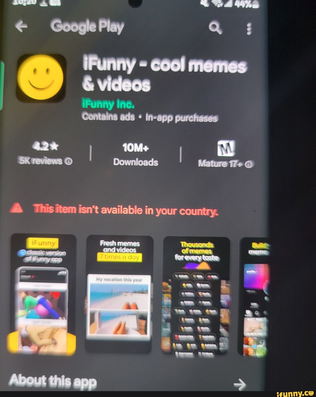 SS al Google Play iFunny cool memes & videos reviews A 'This item isn't ...