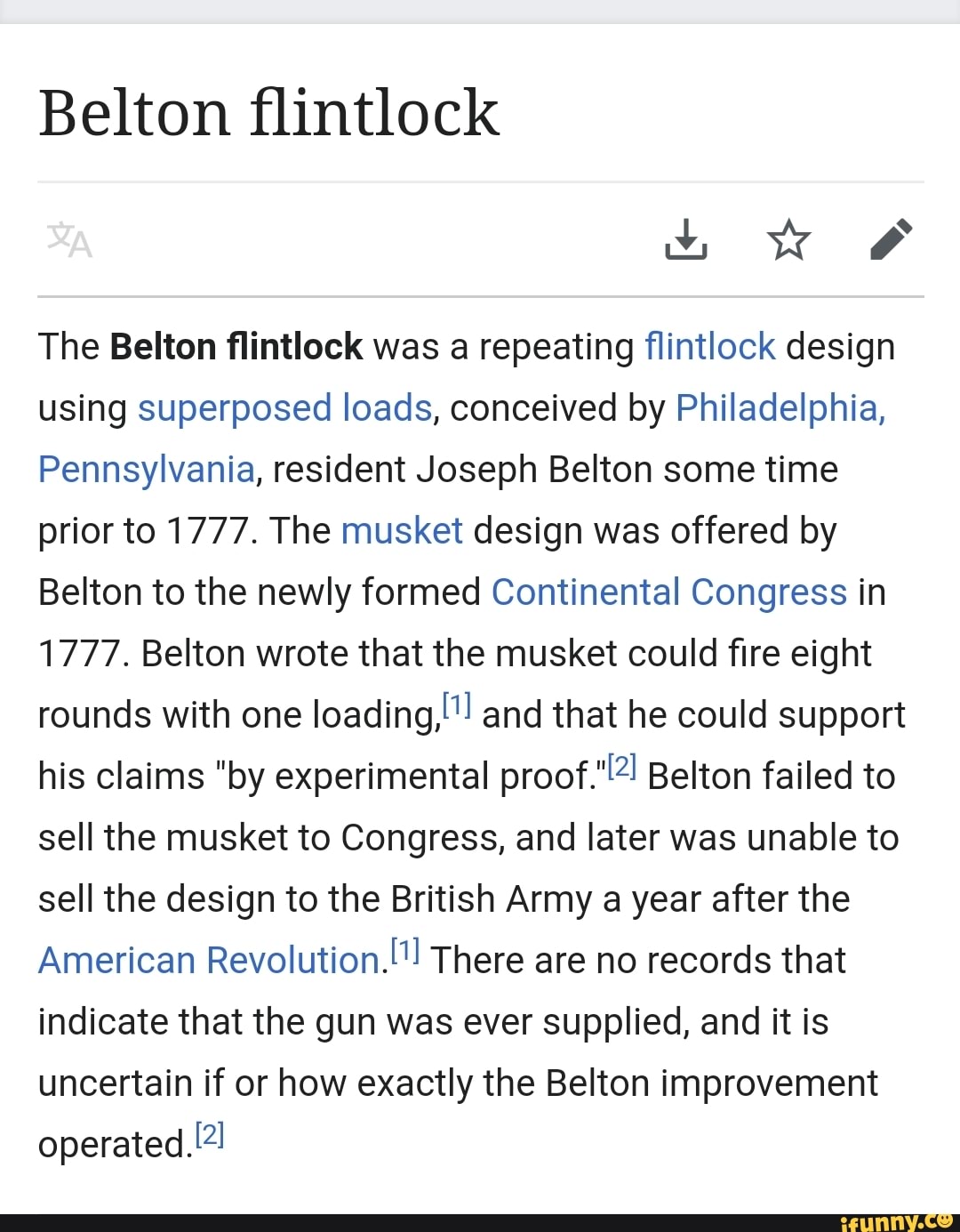 Belton flintlock The Belton flintlock was a repeating flintlock design ...