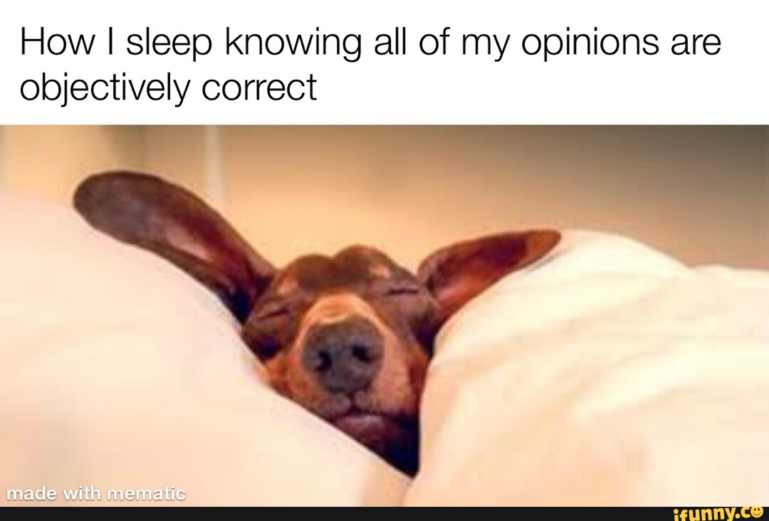 How I sleep knowing all of my opinions are objectively correct made ...