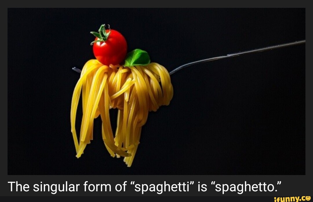 The singular form of "spaghetti" is "spaghetto." - iFunny