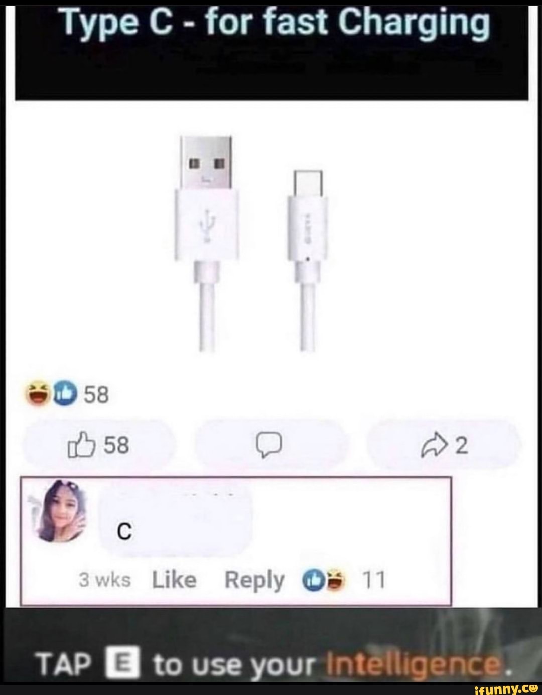 Type C - for fast Charging 58 Like Reply Ow 11 TAP to use your ...