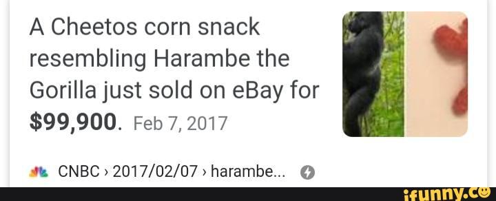 A Cheetos corn snack resembling Harambe the Gorilla just sold on eBay ...
