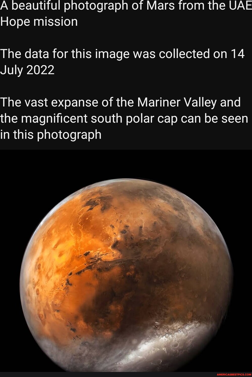 A beautiful photograph of Mars from the UAE Hope mission The data for ...