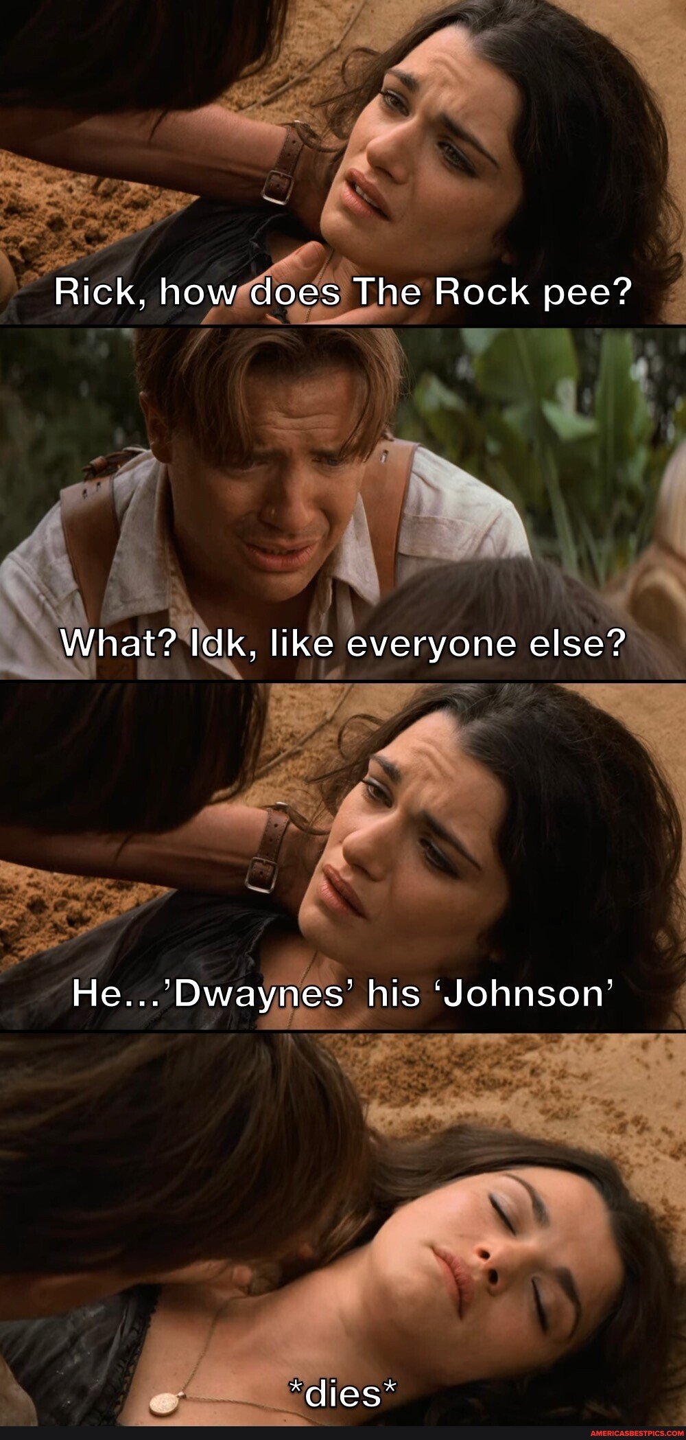 Rick, how does The Rock pee? What? Idk, like everyone else? He ...
