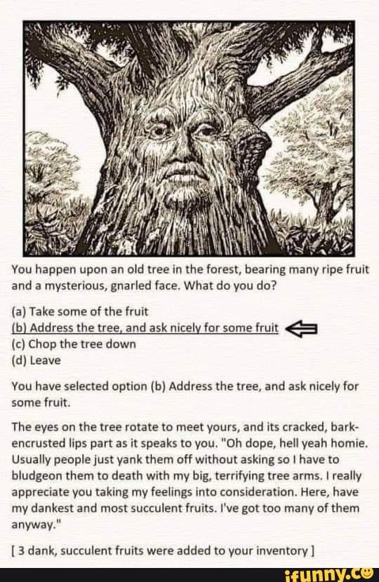 Deku tree has the dankest fruit - You happen upon an old tree in the ...