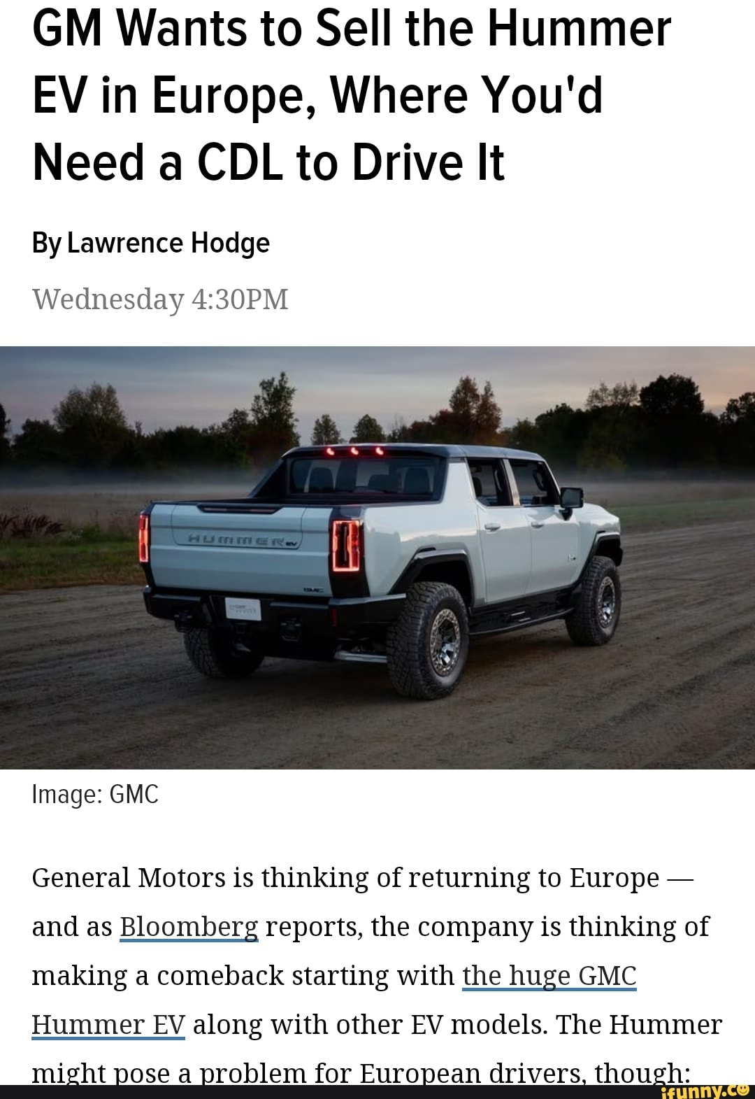 GM Wants to Sell the Hummer EV in Europe, Where You'd Need a CDL to ...