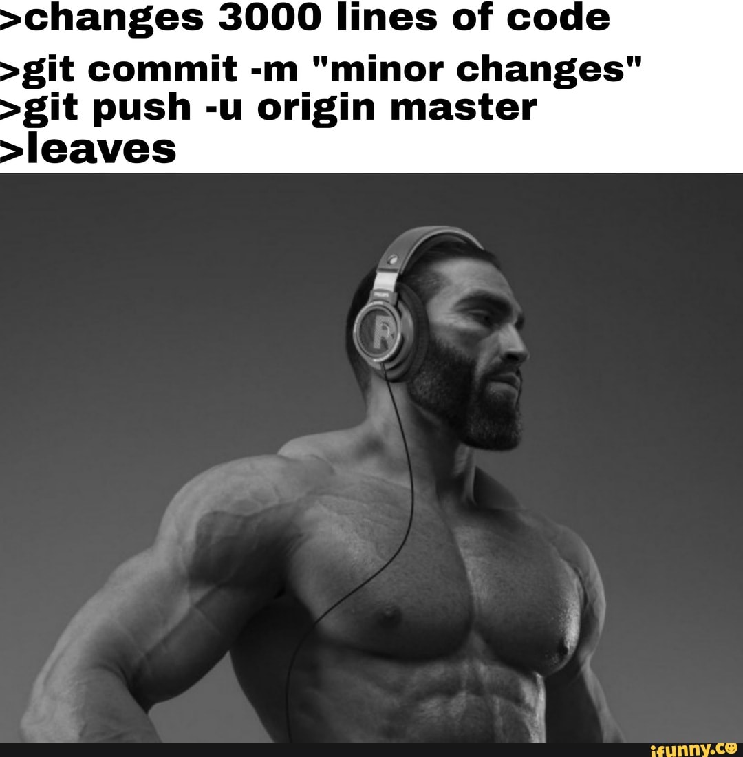 >changes 3000 lines of code >git commit -m "minor changes" >git push -u origin master - iFunny