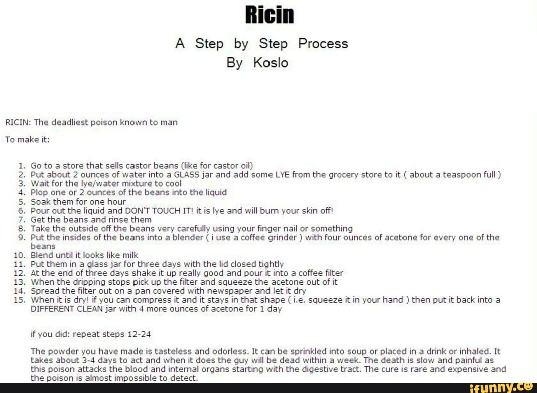 Ricin A Step by Step Process By Koslo RICIN: The deadliest poison known ...