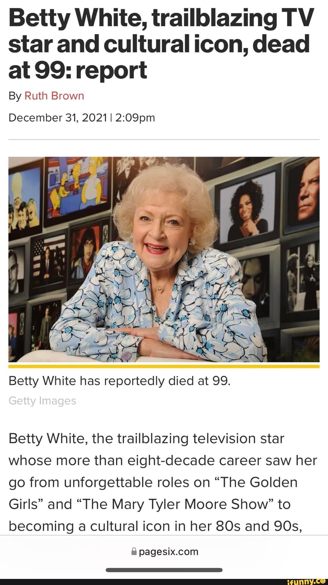 Betty White, trailblazing TV star and cultural icon, dead at 99: report ...