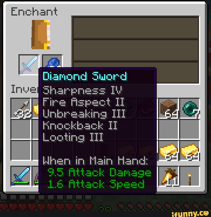 Enchant Diamond Sword Sharpness [l! Fire Aspect IT Unbreaking III ...